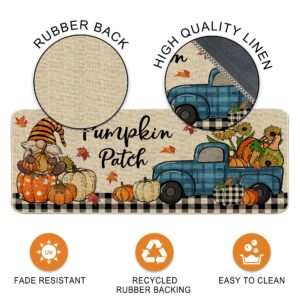 pinata Fall Kitchen Rugs and Mats Set of 2 - Hello Fall Y’All Gnomes Pumpkin Farmhouse Fall Kitchen Decor Mats for Floor - 17x29 and 17x47 Inch