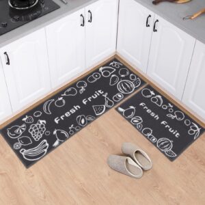 asrug 2 pieces kitchen rug set non-slip rubber backing kitchen mat, fruit, 15"x47"+15"x23"