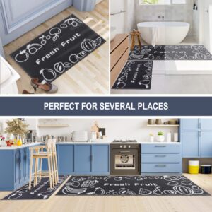 Asrug 2 Pieces Kitchen Rug Set Non-Slip Rubber Backing Kitchen Mat, Fruit, 15"x47"+15"x23"