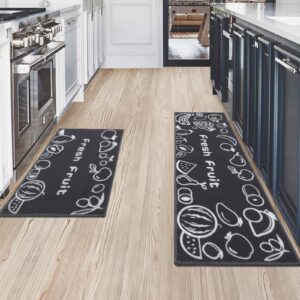 Asrug 2 Pieces Kitchen Rug Set Non-Slip Rubber Backing Kitchen Mat, Fruit, 15"x47"+15"x23"