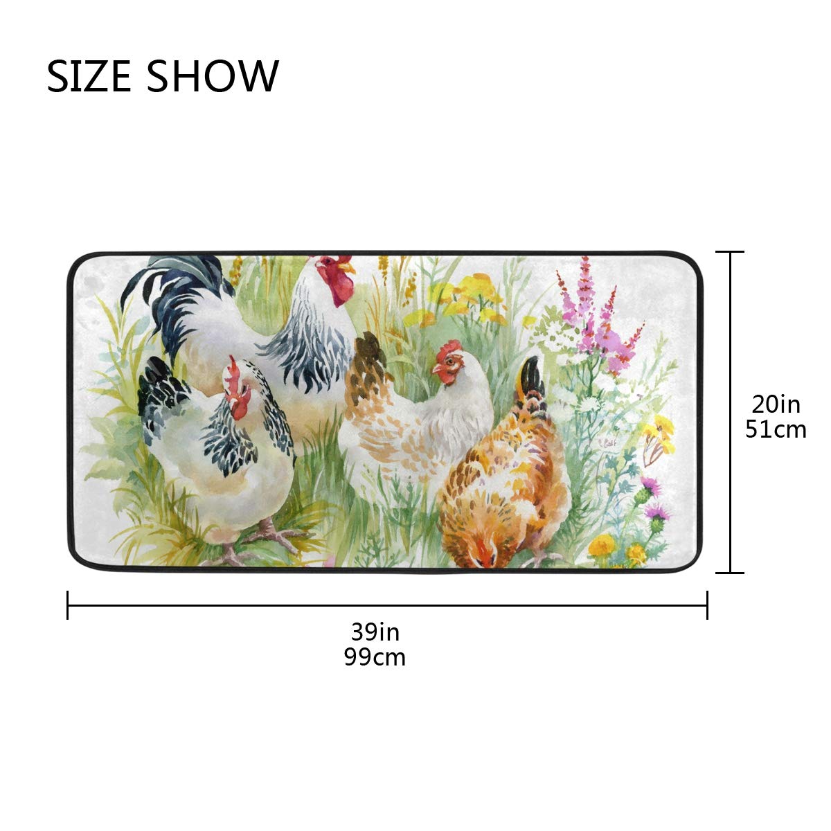 Chicken and Rooster Kitchen Mat Rugs Cushioned Chef Soft Floor Mats Washable Doormat Bathroom Runner Area Rug Carpet