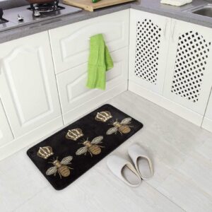 MOYYO Kitchen Mat Gold Bee and Crown Kitchen Rug Mat Anti-Fatigue Comfort Floor Mat Non Slip Oil Stain Resistant Easy to Clean Kitchen Rug Bath Rug Carpet for Indoor Outdoor Doormat