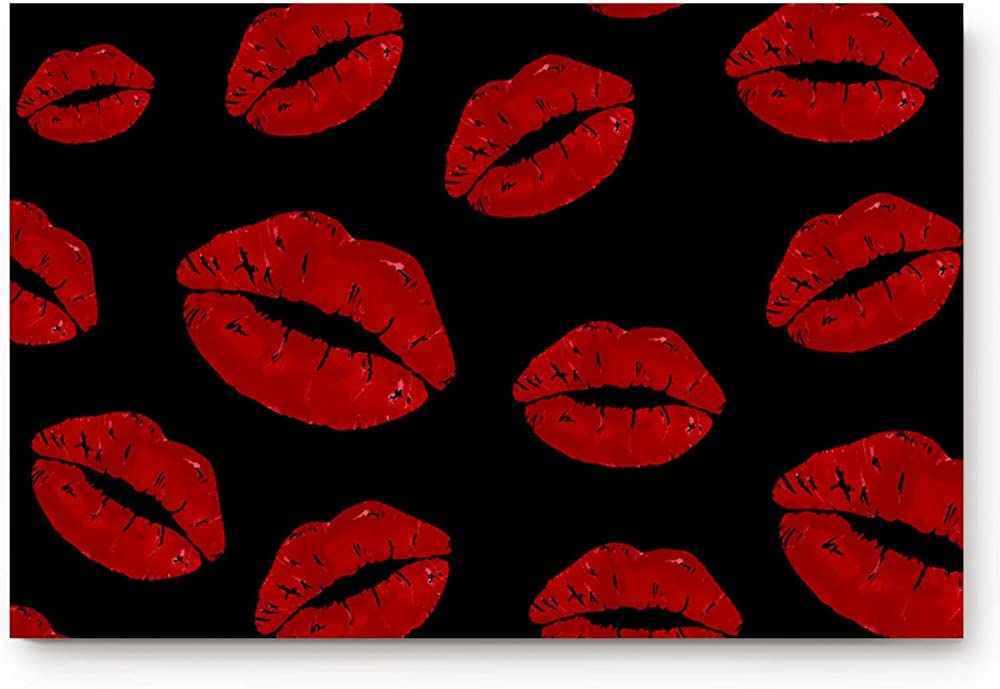 Sexy Red Lips Black Background Bathroom Rugs Soft Bath Rugs Non Slip, Washable Cover Floor Rug Absorbent Carpets Floor Mat Home Decor for Kitchen Bedroom Decorations Mats 17x30 Inch