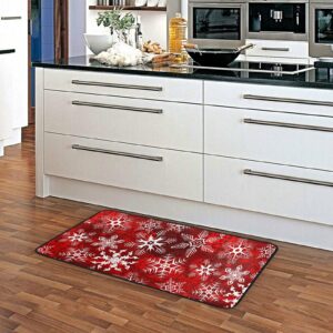 senya Christmas Rug Kitchen Rugs Runner Christmas Red Pattern with Snowflakes Flower Doormat Bath Rugs Non Slip Area Rugs for Bathroom Kitchen Indoor 39" X 20"