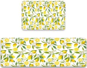 kitchen rugs sets 2 piece floor mats lemon tree tropical summer yellow lemons fruit floal doormat durable farmhouse cushion area rugs washable runner carpet set non slip lemon kitchen rug and mats