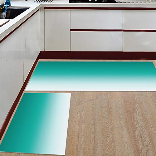 Teamery Kitchen Mat 2PCS, Turquoise Ombre Kitchen Rugs for Kitchen Organization, Home Decor Anti-Fatigue Kitchen Floor Mats Non-Slip Kitchen Decor Runner Rug, Room Decor Standing Desk Mats