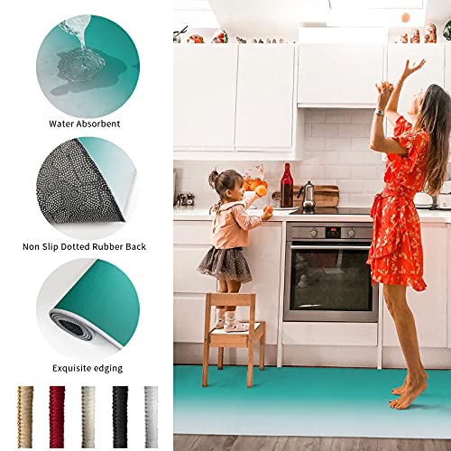 Teamery Kitchen Mat 2PCS, Turquoise Ombre Kitchen Rugs for Kitchen Organization, Home Decor Anti-Fatigue Kitchen Floor Mats Non-Slip Kitchen Decor Runner Rug, Room Decor Standing Desk Mats