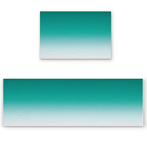 Teamery Kitchen Mat 2PCS, Turquoise Ombre Kitchen Rugs for Kitchen Organization, Home Decor Anti-Fatigue Kitchen Floor Mats Non-Slip Kitchen Decor Runner Rug, Room Decor Standing Desk Mats