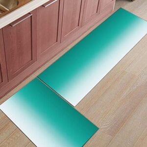 Teamery Kitchen Mat 2PCS, Turquoise Ombre Kitchen Rugs for Kitchen Organization, Home Decor Anti-Fatigue Kitchen Floor Mats Non-Slip Kitchen Decor Runner Rug, Room Decor Standing Desk Mats