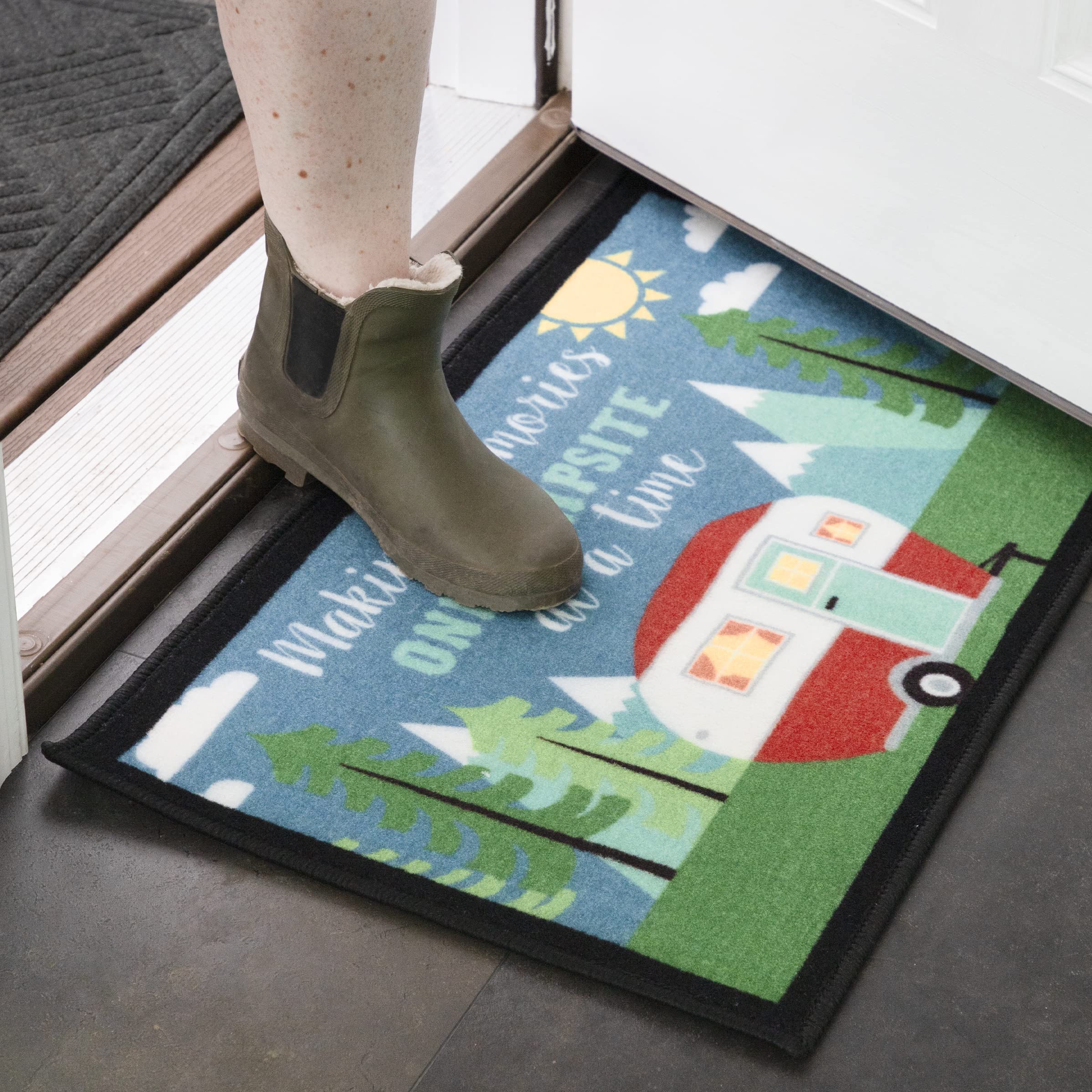 Ritz Premium Washable Stain Resistant Kitchen Rug with Latex Backing, Door Mat for Floor, 20"x36", Happy Camper