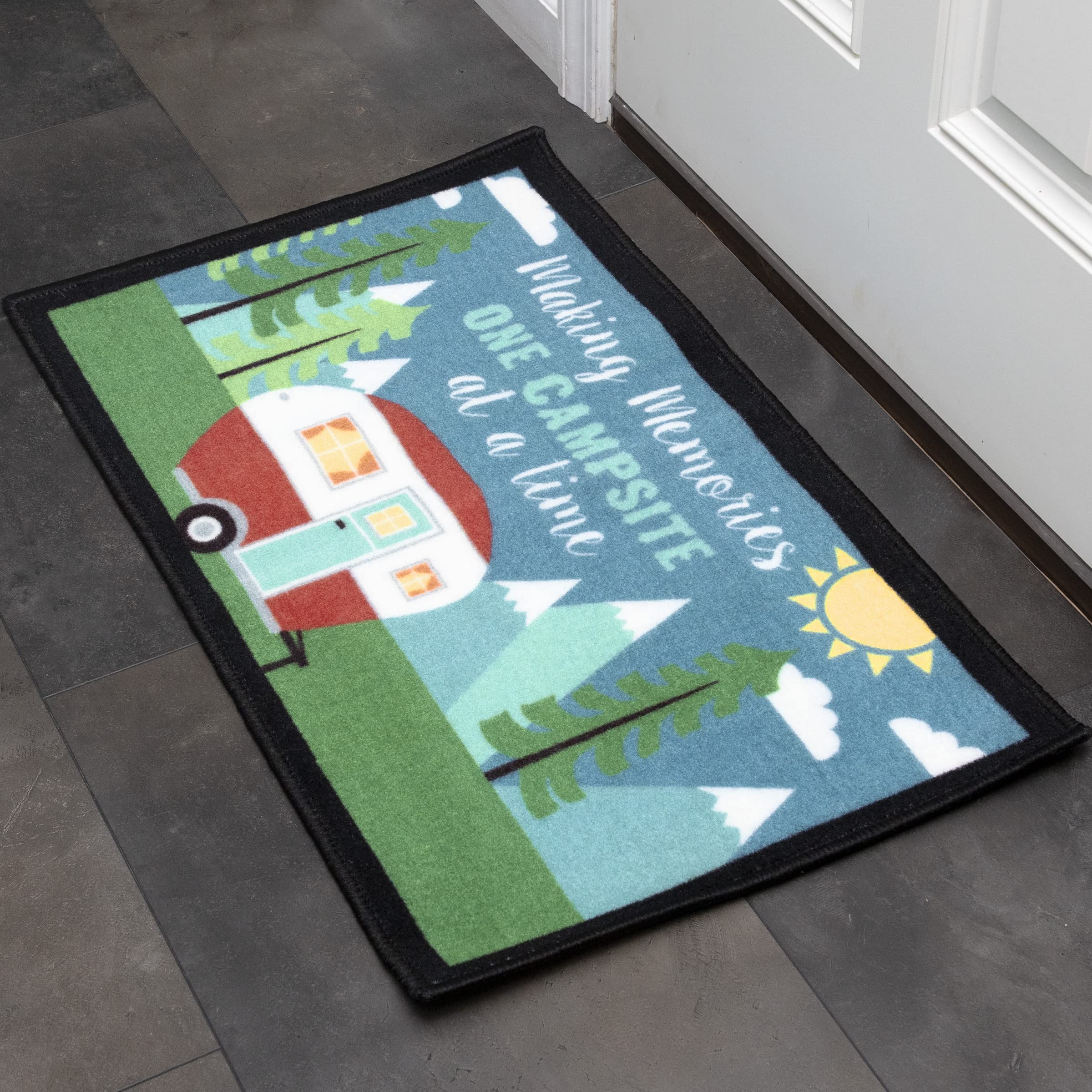 Ritz Premium Washable Stain Resistant Kitchen Rug with Latex Backing, Door Mat for Floor, 20"x36", Happy Camper