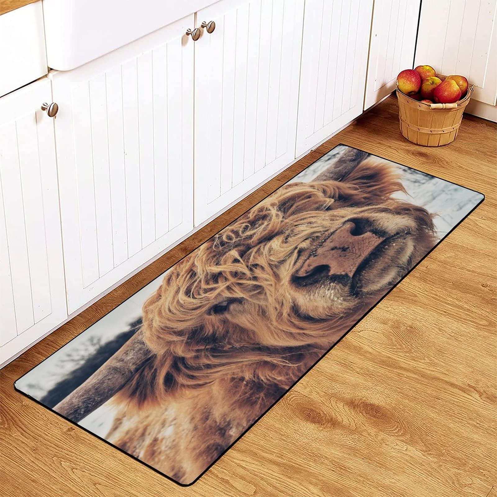 Cute Wild Scottish Highland Cattle Kitchen Rug Non-Slip Kitchen Mats Animal Cow Bath Runner Doormats Area Mat Rugs Carpet for Home Decor 39" X 20"