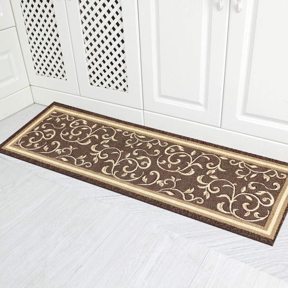 Kitchen Rug Non-Skid | Runner Mat Non-Slip Rug for Kitchen Floor with Rubber Backing Floor Mat | Low Profile (20" x 59") (1923-Brown)