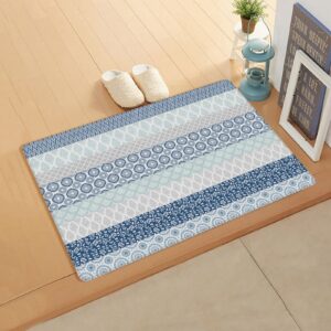 bohemia antifatigue kitchen bath door mat cushioned runner rug,washable welcome floor sink mat,waterproof comfort standing doormat for kitchen,blue grey boho tribal paisley flower plaid 24"x36"