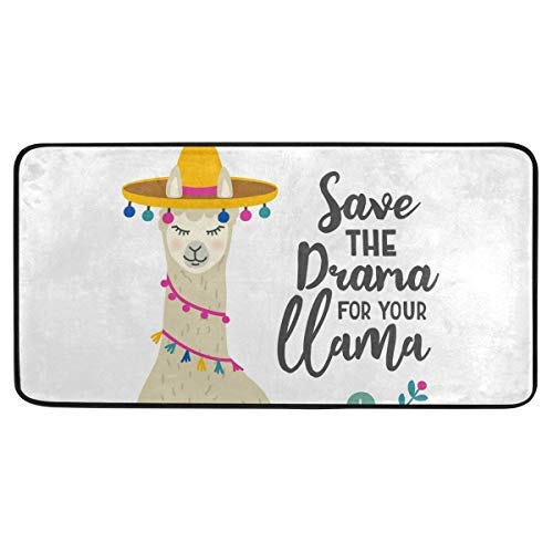 Kitchen Rugs Cute Llama Alpaca with Cactus Design Non-Slip Soft Kitchen Mats Bath Rug Runner Doormats Carpet for Home Decor, 39" X 20"