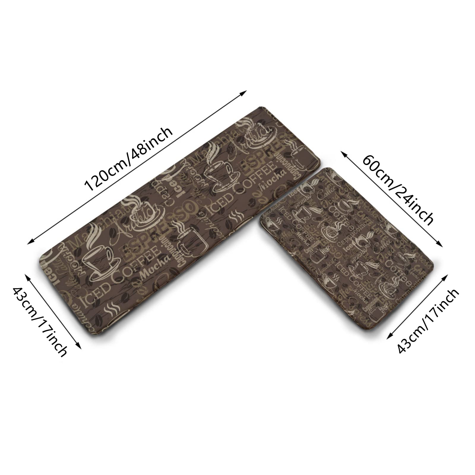 rocxemly Coffee Kitchen Mat Set of 2 Kitchen Rug Sets 17 inches x48 inches +17 inches x24 inches Comfort Standing Mats Waterproof Stain Resistance Non Slip Kitchen Carpet