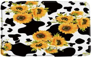 kxo cowhide sunflower bath mat black white milk cow print yellow sunflower creative rustic farmhouse bathroom decor rug absorbent doormat kitchen toilet floor rug 31"x20"