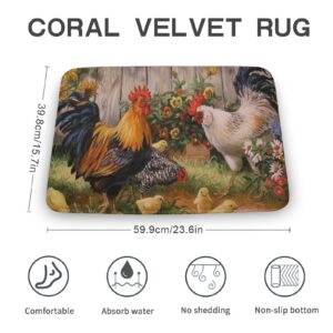 apular Rooster Hens Chicks Bath Rugs Absorbent Non Slip Door Mats Soft Carpet Washable Doormat for Kitchen Bathroom Entry Way Decor Accessories 16x24 Inch