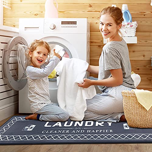 Runner Rug, 17"x59" Laundry Room Rug Memory Foam Cushioned Laundry Rugs and Mats PVC Water Proof Carpet No-Slip Anti Fatigue Floor Mat for Laundry Room,Kitchen（Black）