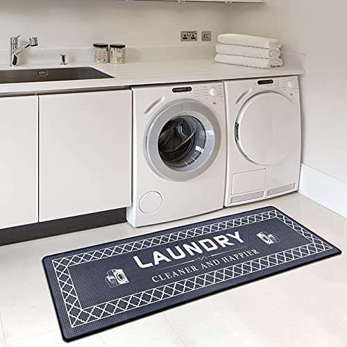 Runner Rug, 17"x59" Laundry Room Rug Memory Foam Cushioned Laundry Rugs and Mats PVC Water Proof Carpet No-Slip Anti Fatigue Floor Mat for Laundry Room,Kitchen（Black）