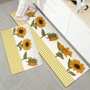 hjjkkh sunflower kitchen rugs set of 2pcs anti fatigue mat,waterproof non slip sunflower kitchen mats set for kitchen floor,spring summer decorative rugs for home kitchen (17x29.5+17x47.3 inche)