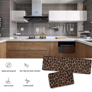 YouTary Cool Cheetah Leopard Pattern Kitchen Rug Set 2 PCS Floor Mats Washable Non-Slip Soft Flannel Runner Rug Doormat Carpet for Kitchen Bathroom Laundry