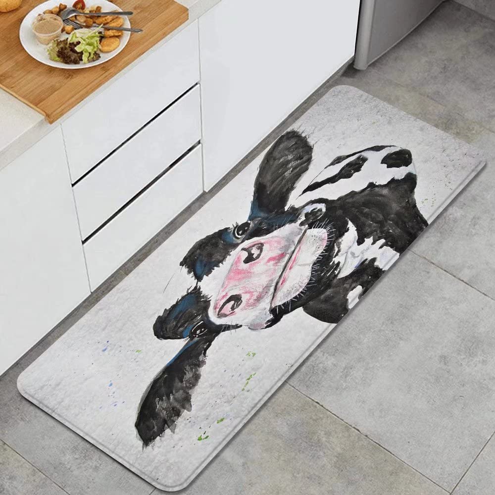 SHUSTARY Cow Kitchen Rugs,Cute Farmhouse Animal Non-Slip Anti Fatigue Mat The Looking at You Sideways Funny Farm Animals Comfort Floor Mats Oil Stain Resistant Easy to Clean Rug, 17.7x47.2 inches