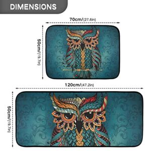 BOENLE Dark Colored Owl Kitchen Rugs and Mats Non Skid Washable Kitchen Rug Set 2 Piece Carpet Ergonomic Comfort Standing Mat for Kitchen,Bathroom, Laundry