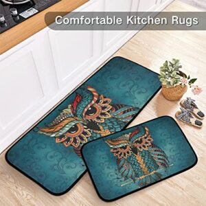 BOENLE Dark Colored Owl Kitchen Rugs and Mats Non Skid Washable Kitchen Rug Set 2 Piece Carpet Ergonomic Comfort Standing Mat for Kitchen,Bathroom, Laundry