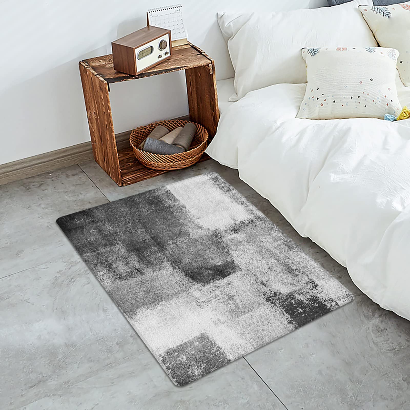 Grey White Abstract Antifatigue Kitchen Bath Door Mat Cushioned Runner Rug,Washable Welcome Floor Sink Mat,Modern Geometric Painting Artwork Waterproof & Non-Slip Comfort Standing Doormat,18"x30"