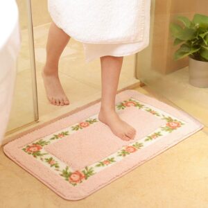 vctops elegant rose flower bathroom rugs bath mat door mat kitchen welcome mat soft non slip absorbent rug pink 24" x 39"