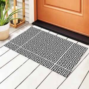 nichpedr welcome rectangular door mat black and greek key modern geometric entrance way rugs doormats soft non-slip washable bath rugs floor mats for home bathroom kitchen 16x24 inch