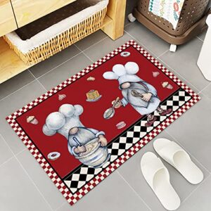 Cook Kitchen Rugs Set of 2, Gnome Pastry Chef with Cake Dessert in the Kitchen Absorbent Soft Kitchen Floor Mat, Non Slip Anti Fatigue Kitchen Mat Doormat Runner Set for Floor, Office, Sink, Laundry,