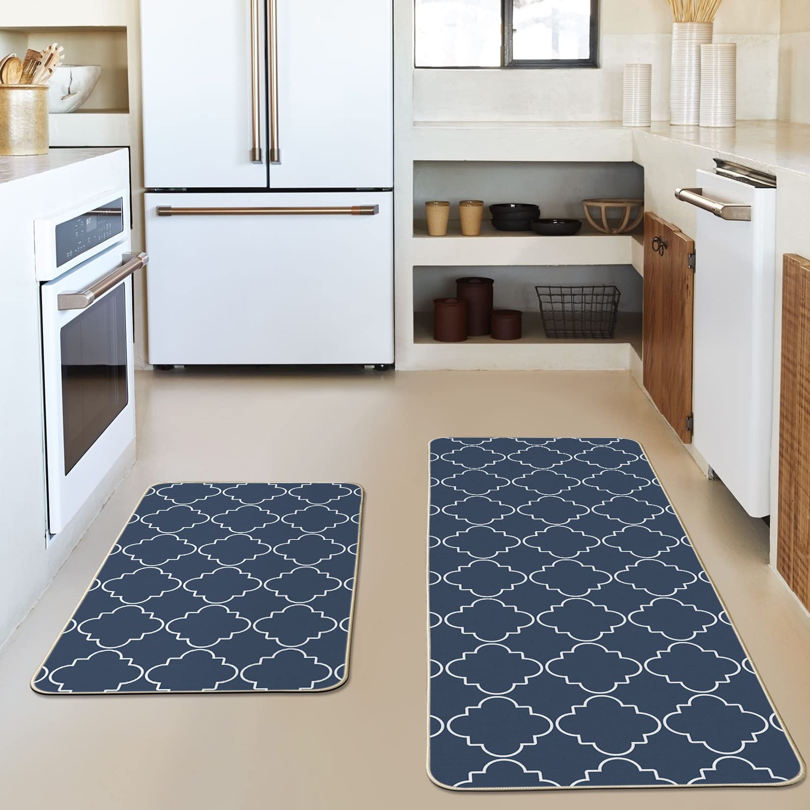 Artoid Mode Non-Slip Kitchen Mats Set of 2, Absorbent Washable Kitchen Mats and Rugs for Kitchen Floor Home, Office, Sink Blue - 17x29 and 17x47 Inch