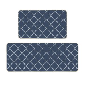 Artoid Mode Non-Slip Kitchen Mats Set of 2, Absorbent Washable Kitchen Mats and Rugs for Kitchen Floor Home, Office, Sink Blue - 17x29 and 17x47 Inch