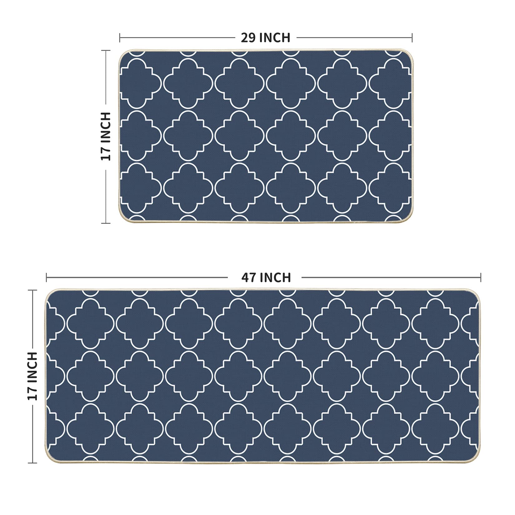 Artoid Mode Non-Slip Kitchen Mats Set of 2, Absorbent Washable Kitchen Mats and Rugs for Kitchen Floor Home, Office, Sink Blue - 17x29 and 17x47 Inch