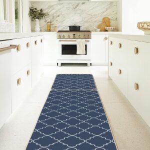 Artoid Mode Non-Slip Kitchen Mats Set of 2, Absorbent Washable Kitchen Mats and Rugs for Kitchen Floor Home, Office, Sink Blue - 17x29 and 17x47 Inch