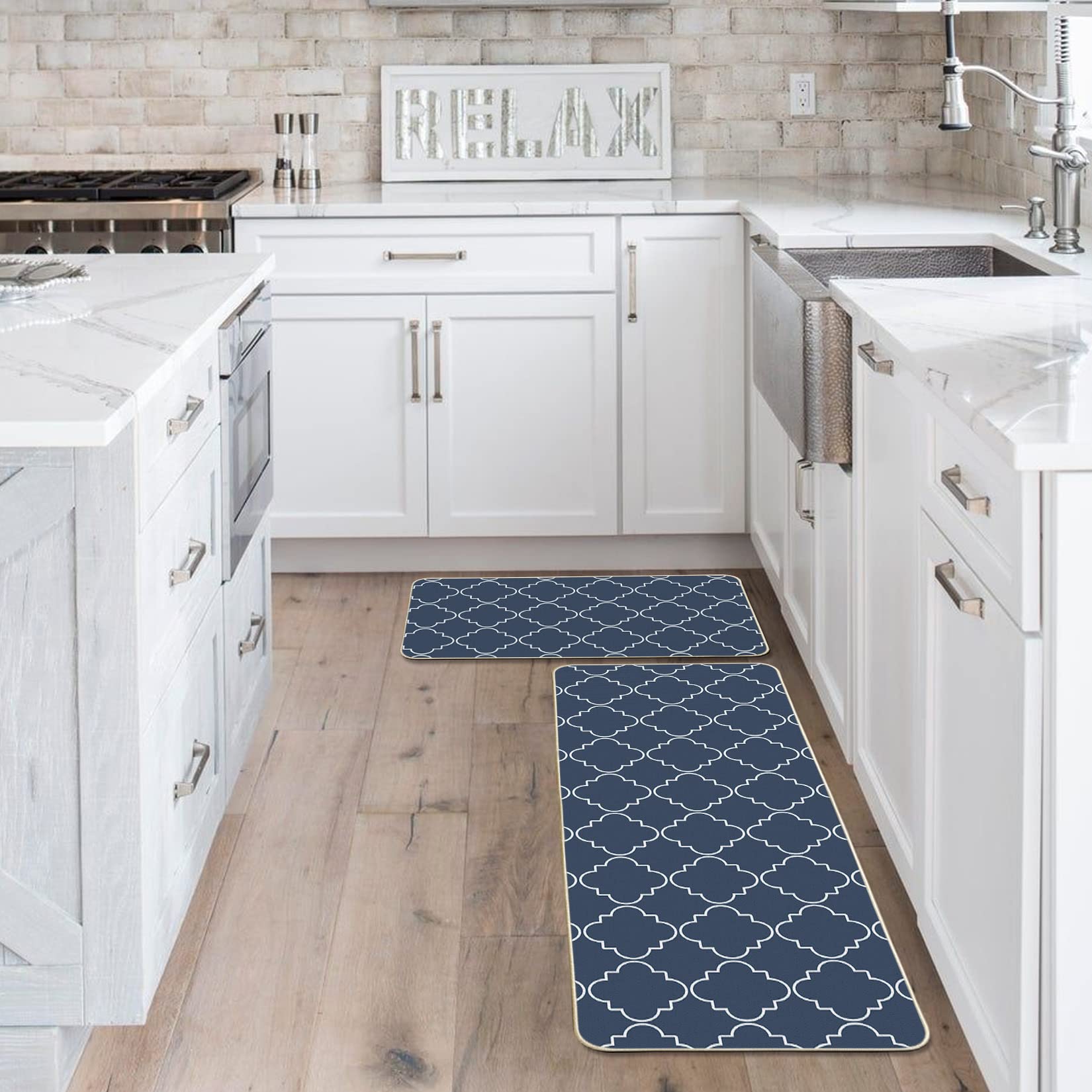 Artoid Mode Non-Slip Kitchen Mats Set of 2, Absorbent Washable Kitchen Mats and Rugs for Kitchen Floor Home, Office, Sink Blue - 17x29 and 17x47 Inch