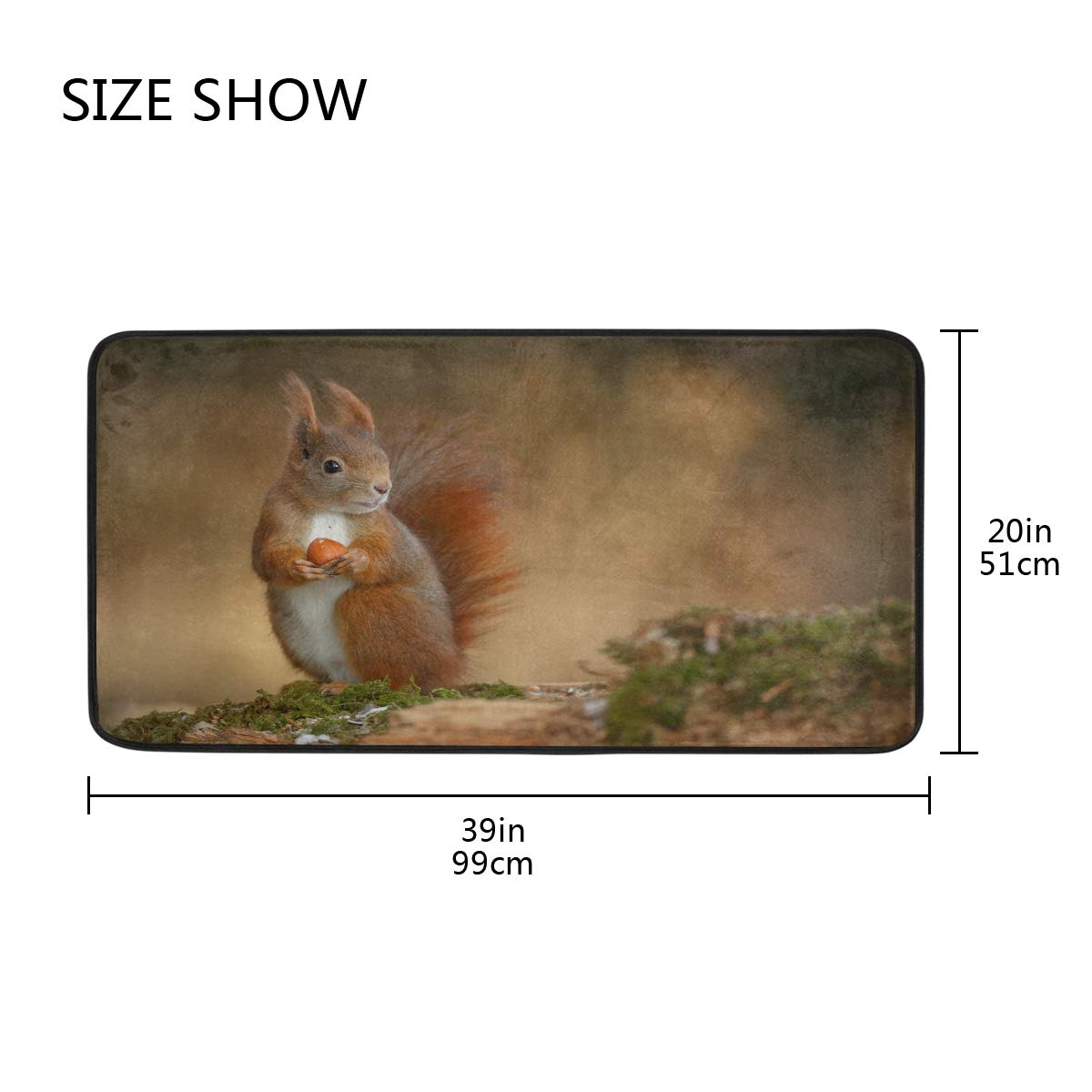 AGONA Anti Fatigue Kitchen Mat Cute Animal Red Squirrel Sciurus Kitchen Floor Mat Soft Standing Mats Absorbent Area Rugs Non Slip Kitchen Rugs Bath Rug Runner Carpet for Home Decor Indoor Outdoor