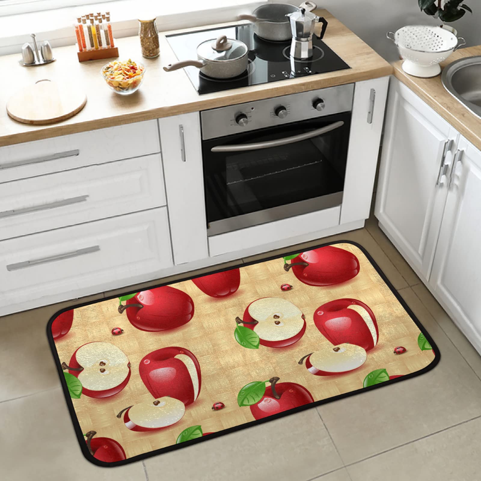 Kitchen Rugs Apples Plaid Check Anti Fatigue Memory Foam Floor Mat Non-Skip Cushioned Absorbent Kitchen Runner Rug for Entryway Hallway Farmhouse Bathroom Dining Room 39x20 in