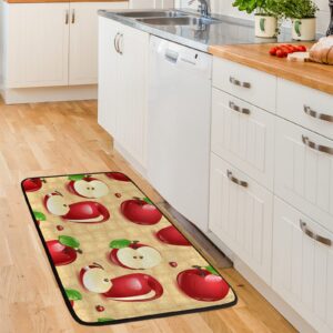 Kitchen Rugs Apples Plaid Check Anti Fatigue Memory Foam Floor Mat Non-Skip Cushioned Absorbent Kitchen Runner Rug for Entryway Hallway Farmhouse Bathroom Dining Room 39x20 in