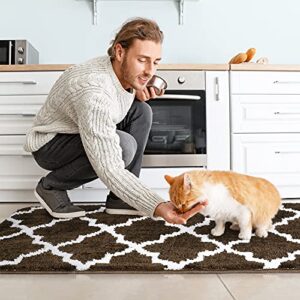 DELXO Kitchen Mat Kitchen Rug Set [2 PCS] - Perfect for Kitchen, Bathroom, Living Room, Soft, Absorbent Microfiber Material, Non-Slip, Easy Clean Machine Washable Floor Runner - 20"X30"+20"X63", Brown