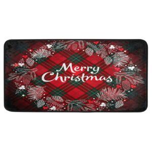 senya christmas rugs kitchen rugs runner christmas monogram wreath tartan plaid doormat bath rugs mat non slip area rugs for bathroom kitchen indoor 39" x 20"