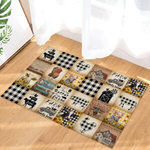 farmhouse animals farm country cow pig rooster plaid bath mats non-slip absorbent microfiber soft plush doormat decor bathroom rugs for kitchen bedroom floor mat 24" x 16"