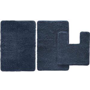 gorilla grip bath rug and area rug set, bath rug size 36 x 24 in, shaggy machine washable mats, area rug set size 22 x 19 x 15 in and 30x20, absorbent washable mats, both in navy, 2 item bundle