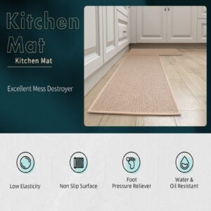 GAMUKAI Kitchen Rugs and Mats Washable Non-Skid Natural Rubber Kitchen Mats for Floor Runner Rugs for Kitchen Floor Front of Sink, Hallway, Laundry Room (Beige, 24'' x 36'')