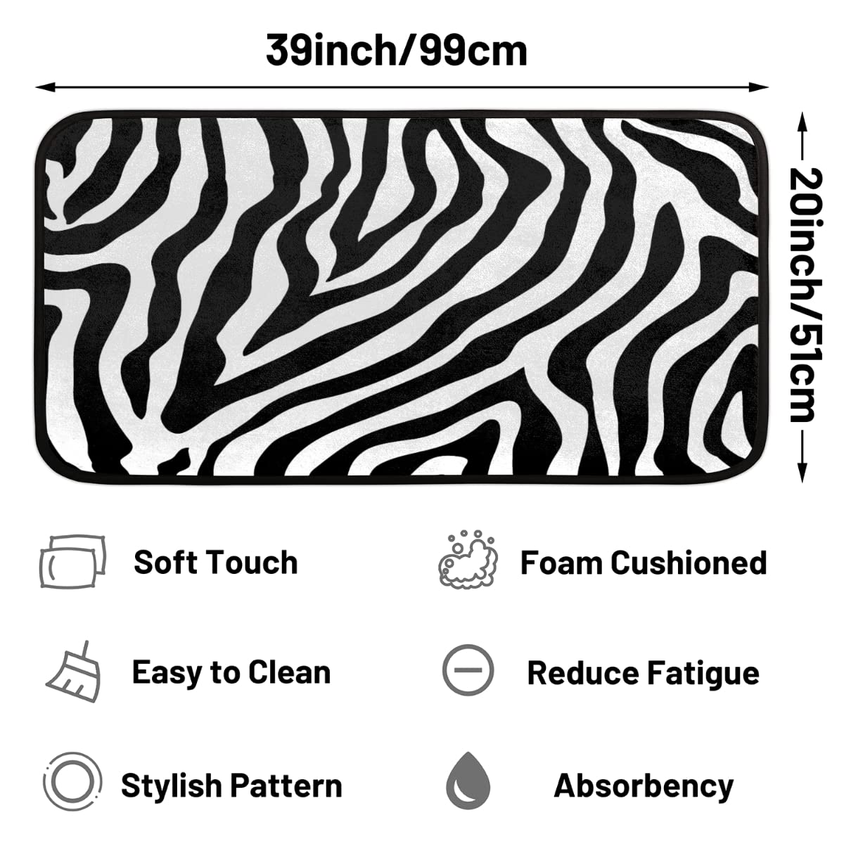 Animal Zebra Print Long Floor Mat Washable Area Rug Pads Kitchen Rug Doormat Carpet for Living Room Indoor Outdoor Bathroom Entryway