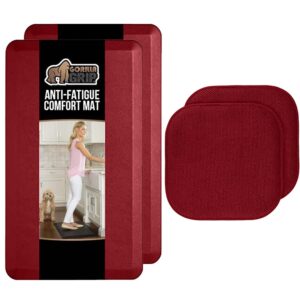 gorilla grip antifatigue mat set of 2 and chair pads set of 2, antifatigue mats size 17x59 and 17x29, supportive memory foam, chair cushion size 16x16, microfiber, both in red, 2 item bundle