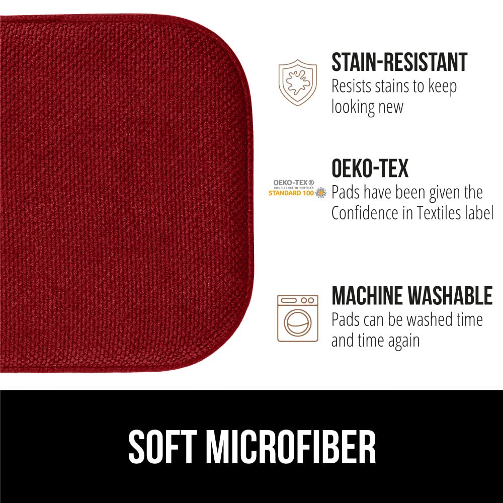 Gorilla Grip Antifatigue Mat Set of 2 and Chair Pads Set of 2, Antifatigue Mats Size 17x59 and 17x29, Supportive Memory Foam, Chair Cushion Size 16x16, Microfiber, Both in Red, 2 Item Bundle