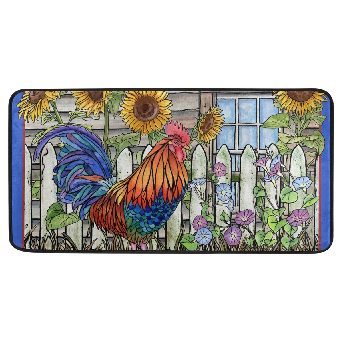 Flower Sunflower Animal Rooster Kitchen Rug Mat Non Slip Anti Fatigue Standing Mat Runner Rug Washable for Kitchen Bathroom, 16x24 Inch